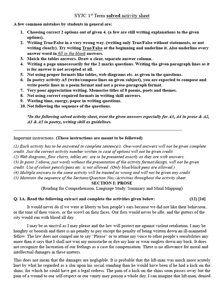 SYJC 1st Term Sept 2025 Modified Solved | PDF | Poetry | Ayurveda