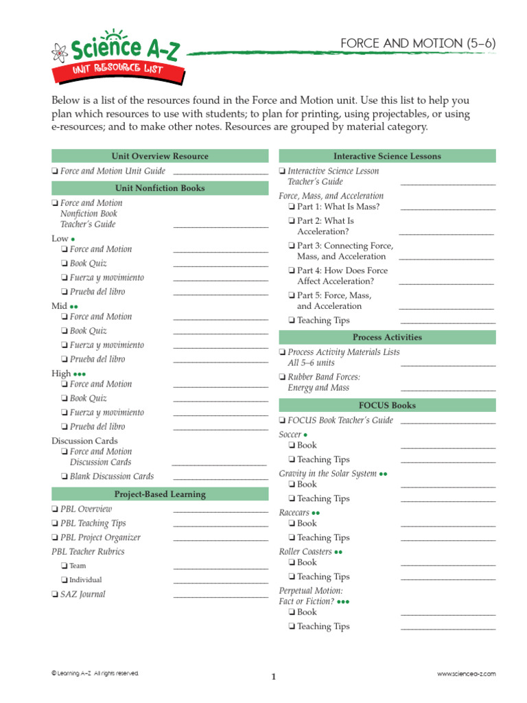 Force and Motion Unit Resource List | PDF | Force | Physical Phenomena