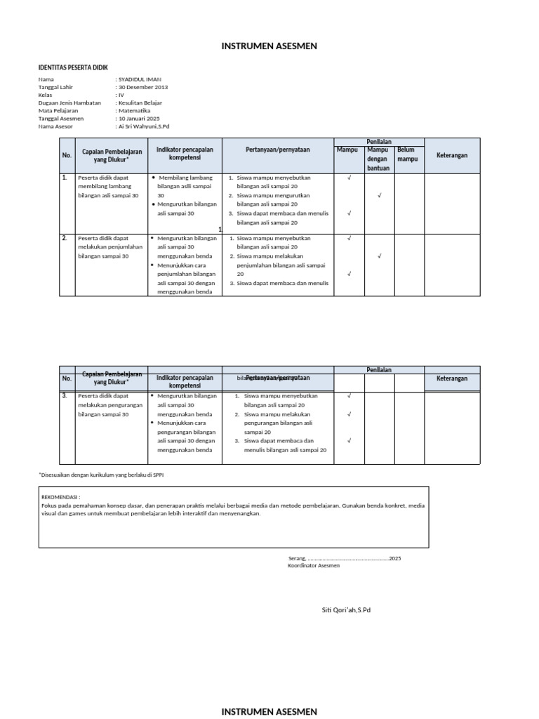 Format Asesmen Sppi | PDF