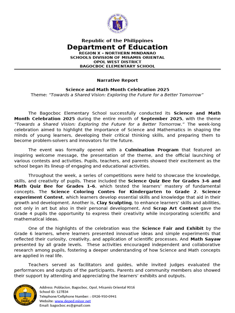 Science and Math Month 2025 Report | PDF | Science | Mathematics