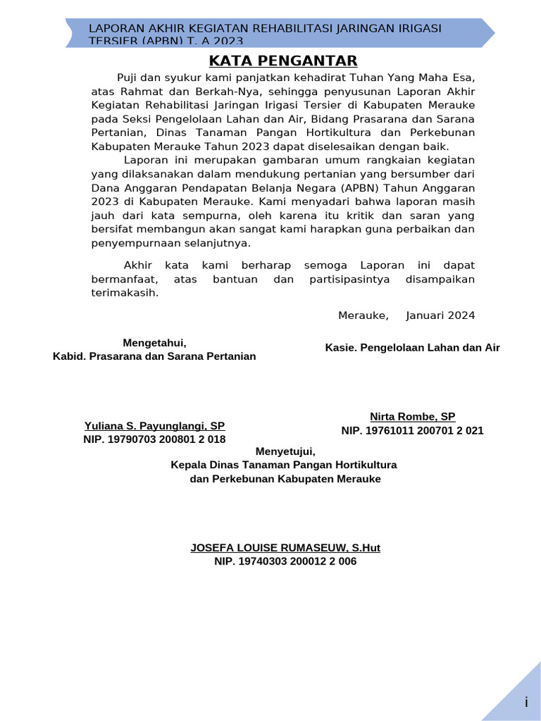 Rehabilitasi Irigasi Tersier Merauke 2023 | PDF
