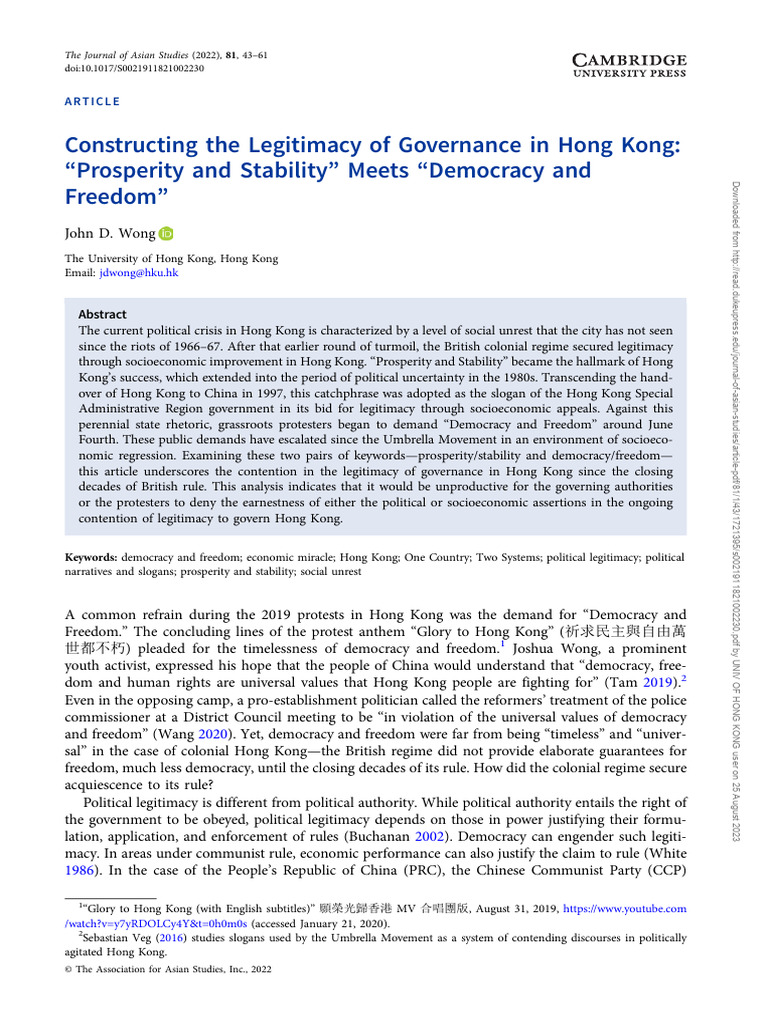 Legitimacy in Hong Kong Governance | PDF | Hong Kong