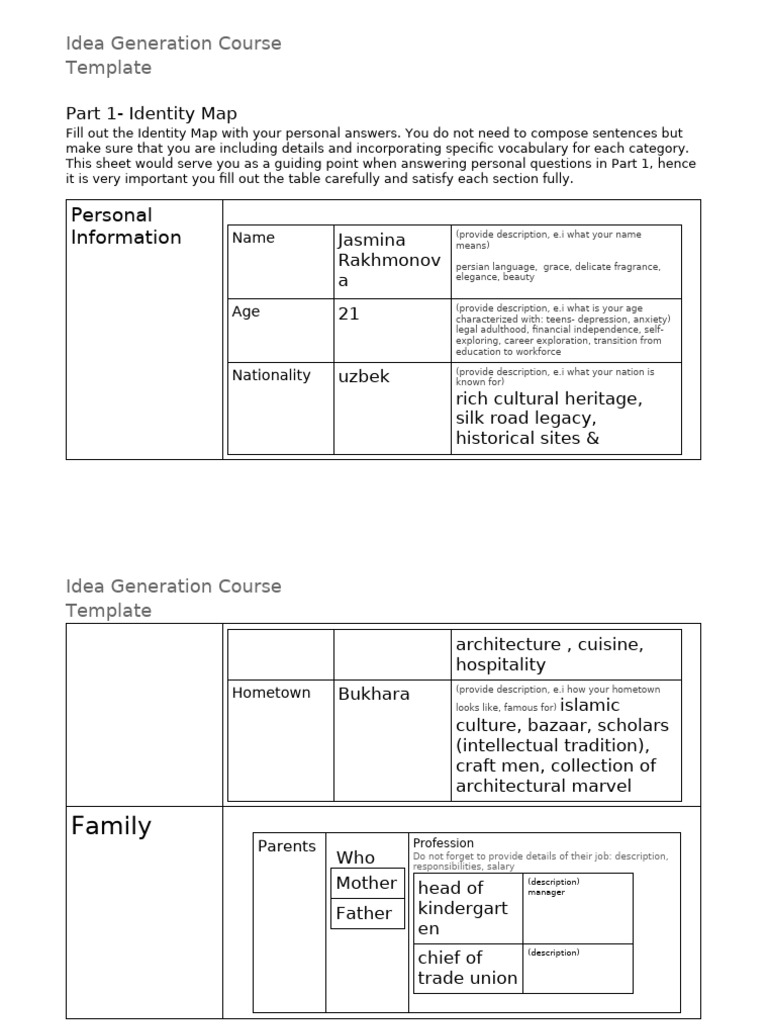 Personal Identity Mapping Template | PDF | Meal | Foods