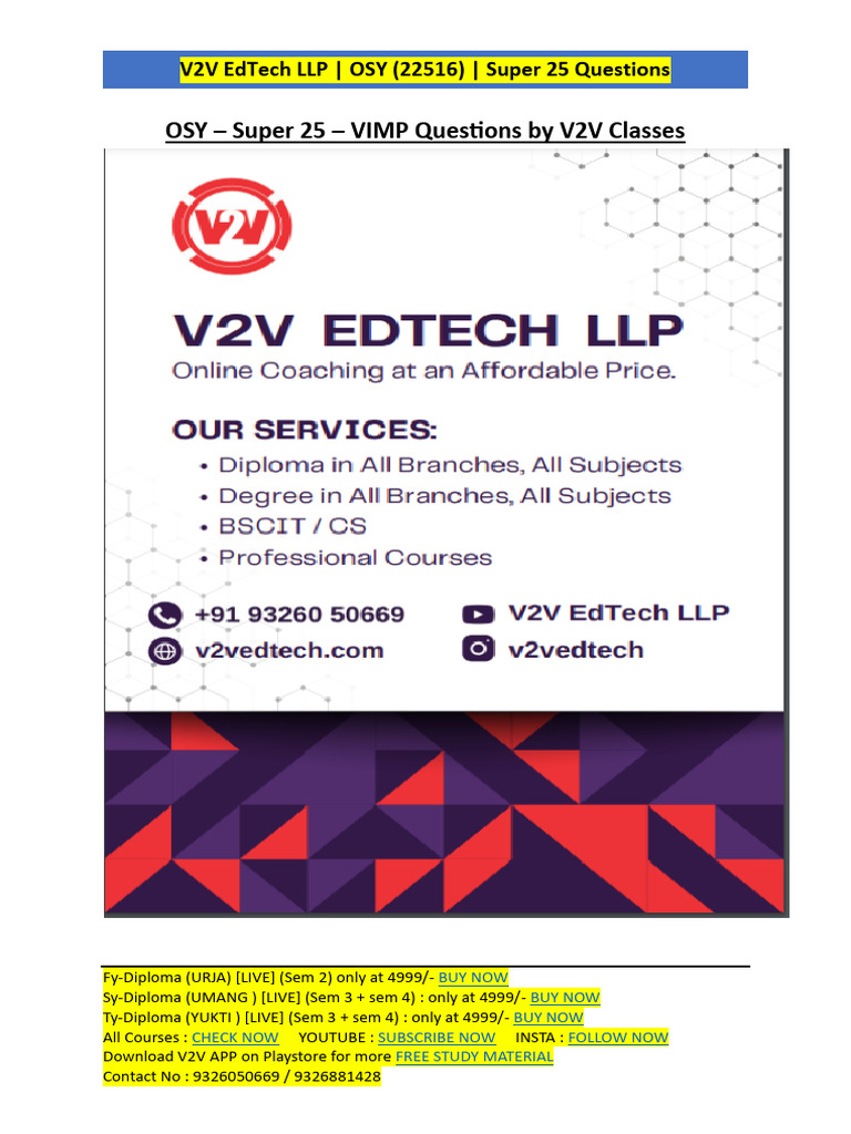 V2V - OSY - Super - 25 - Questions Final | PDF | Thread (Computing ...