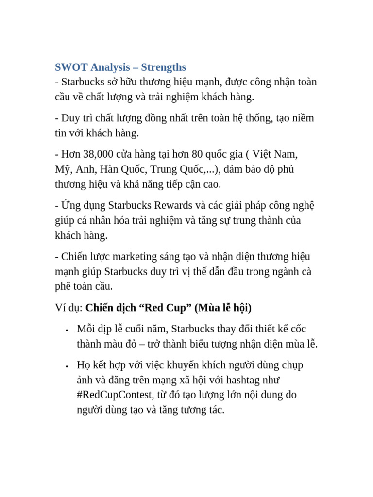 SWOT Starbucks Strengths Weaknesses | PDF