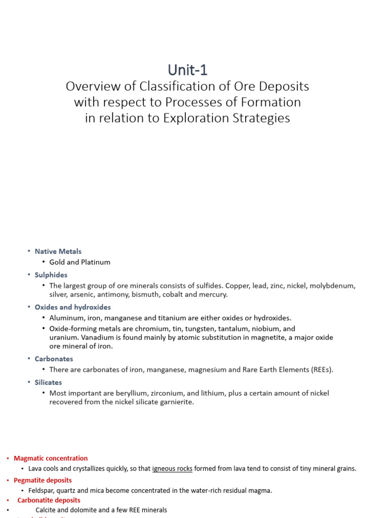 Unit 1 ClassificationMineralDeposits | PDF | Ore | Minerals