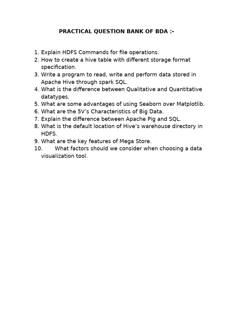 BDA Practical Question Bank | PDF
