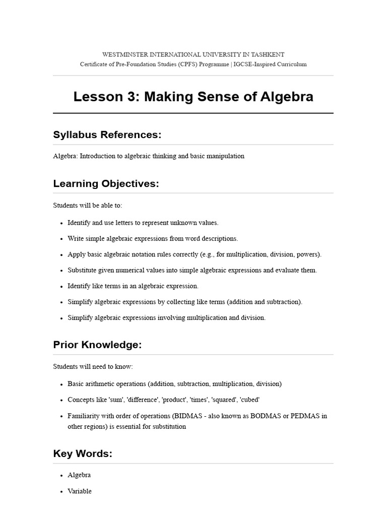 Lesson 3 - Making Sense of Algebra | PDF | Algebra | Number Theory