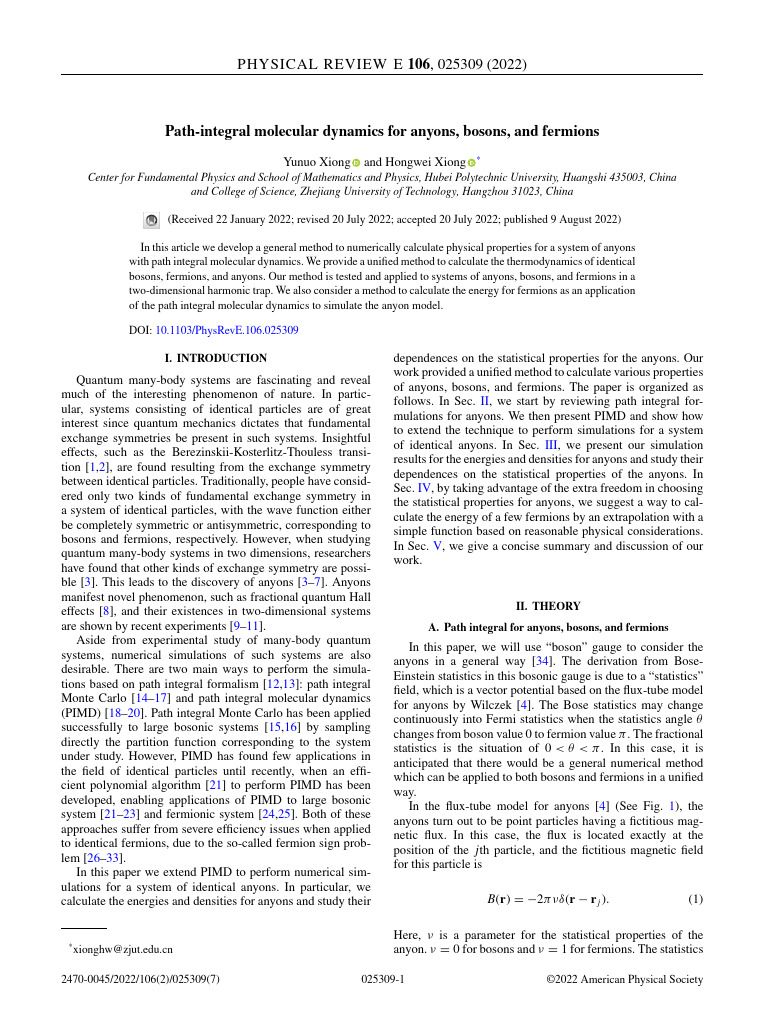 Path Integral Dynamics for Anyons and Bosons | PDF | Quantum Field ...