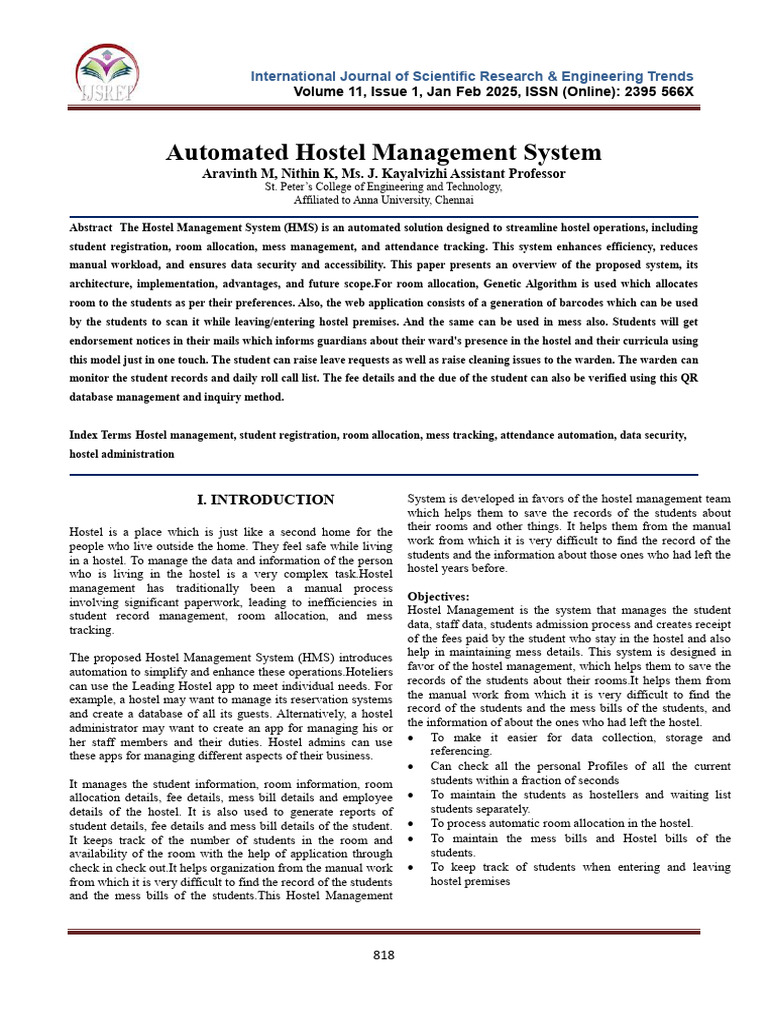 Automated Hostel Management System | PDF | Databases | Information ...