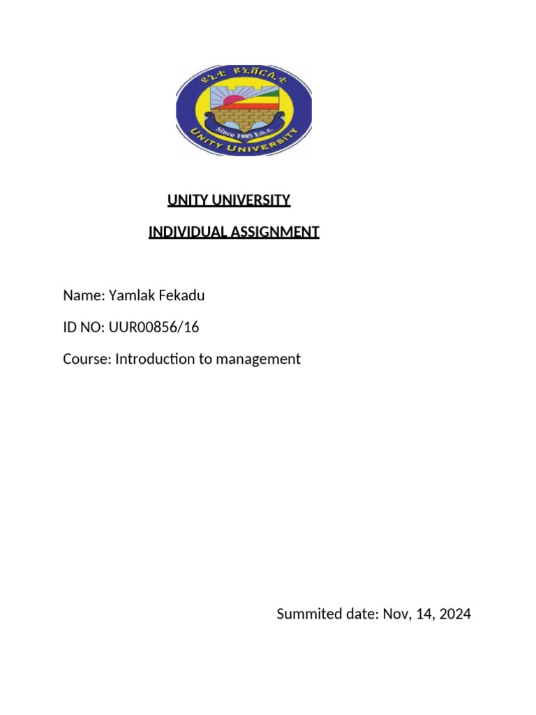 Unity University Management Assignment | PDF