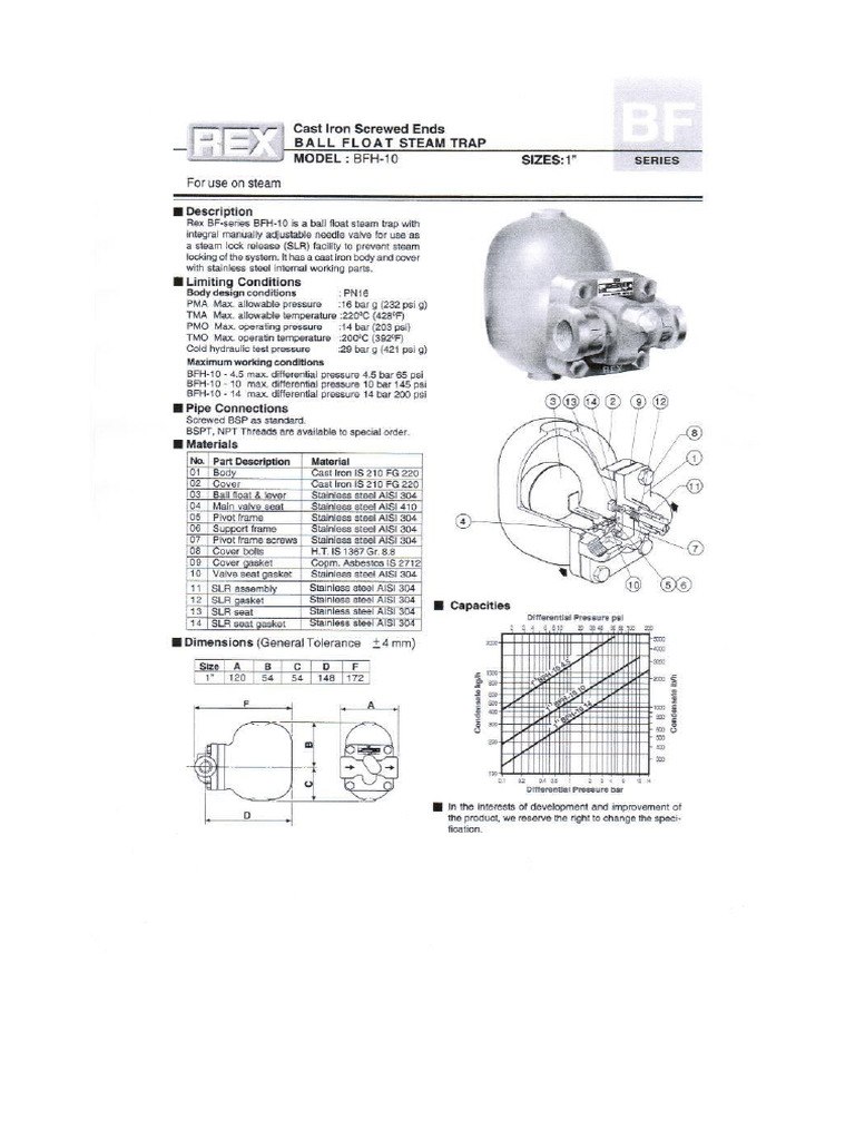 Ball Float Steam Trap Rex Bf Series Bfh 10 | PDF