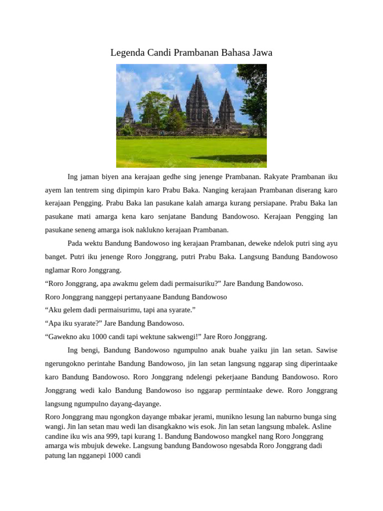Legenda Roro Jonggrang dan Candi Prambanan | PDF