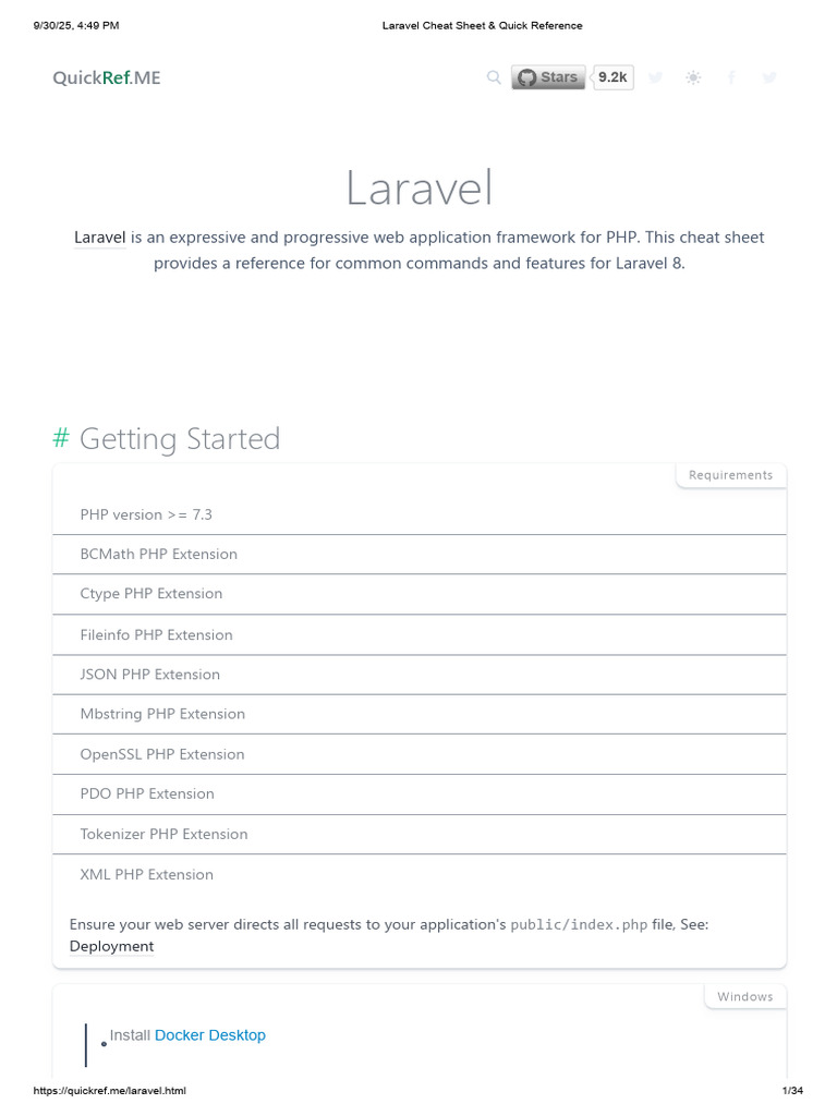 Laravel Cheat Sheet & Quick Reference | PDF | Php | Password