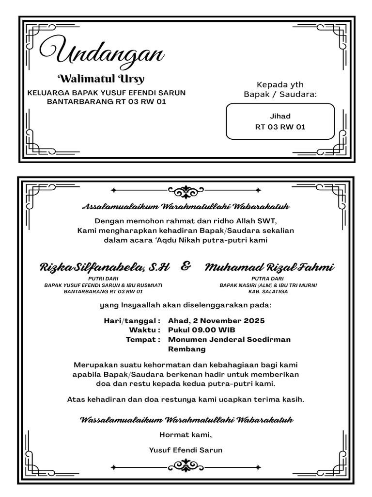 Undangan Aqad Nikah Rizka dan Rizal | PDF