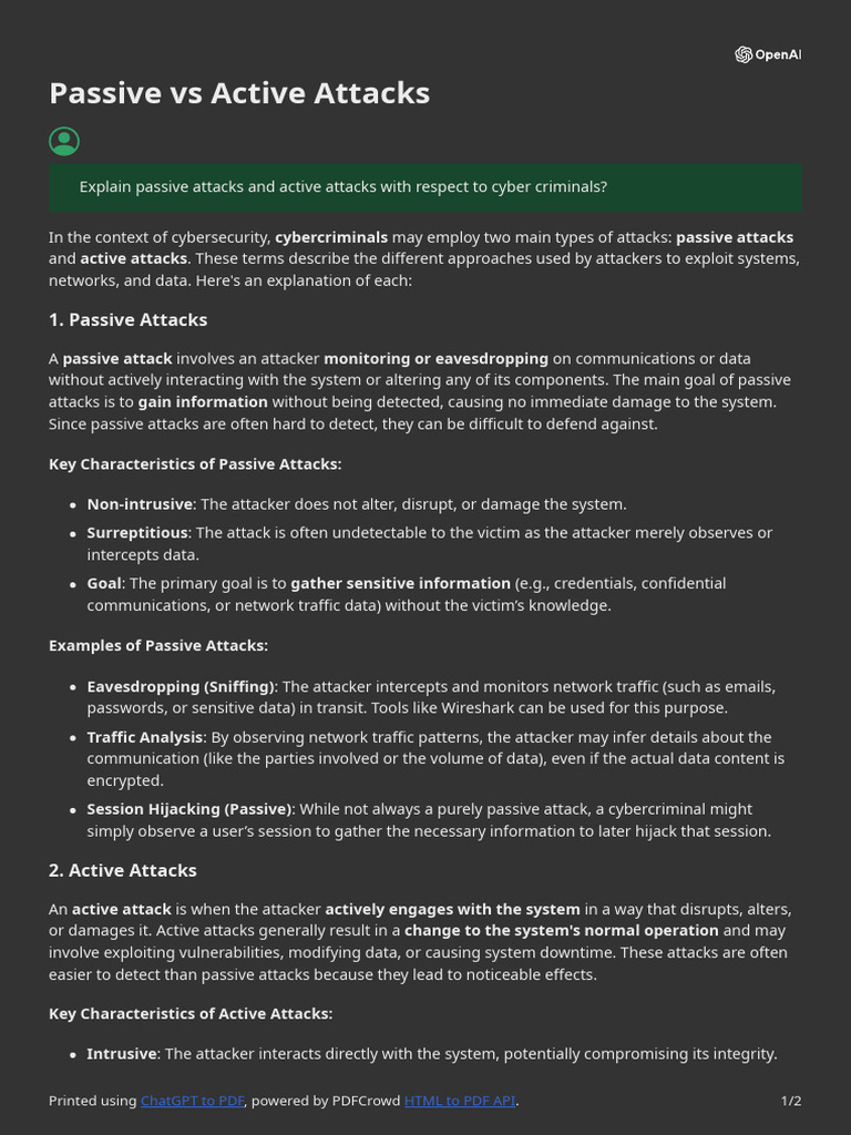 Passive vs Active Cyber Attacks Explained | PDF | Malware | Denial Of ...