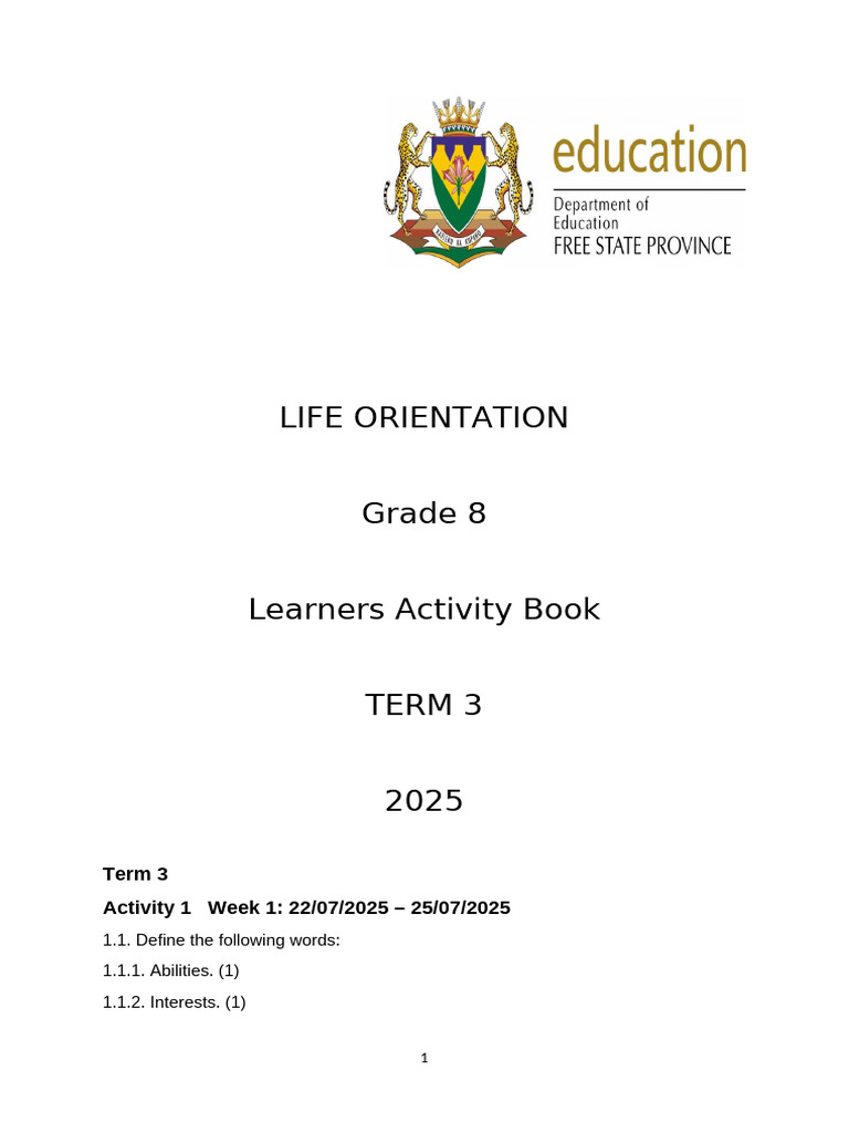 Grade 8 Learner Activity Book Term 3 - 2025 | PDF | Hiv/Aids | Hiv