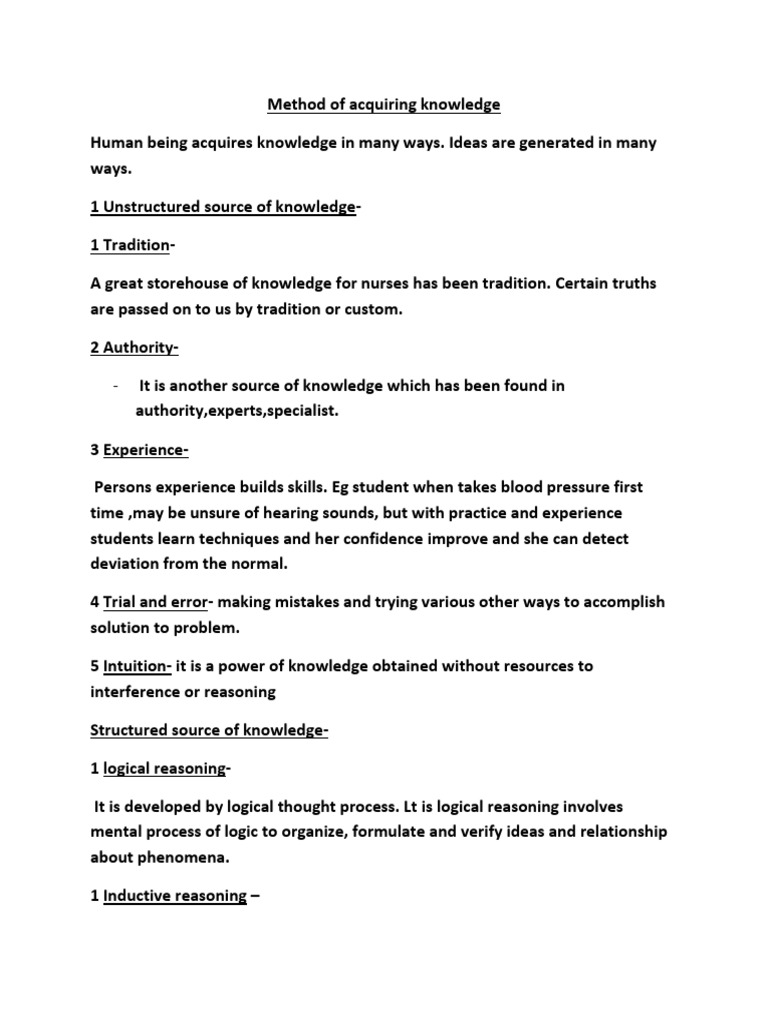 Methods of Knowledge Acquisition in Nursing | PDF