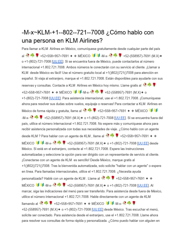 -M-x~KLM-+1--802--721--7008 ¿Cómo hablo con una persona en KLM Airlines? | PDF | Chat en linea ...