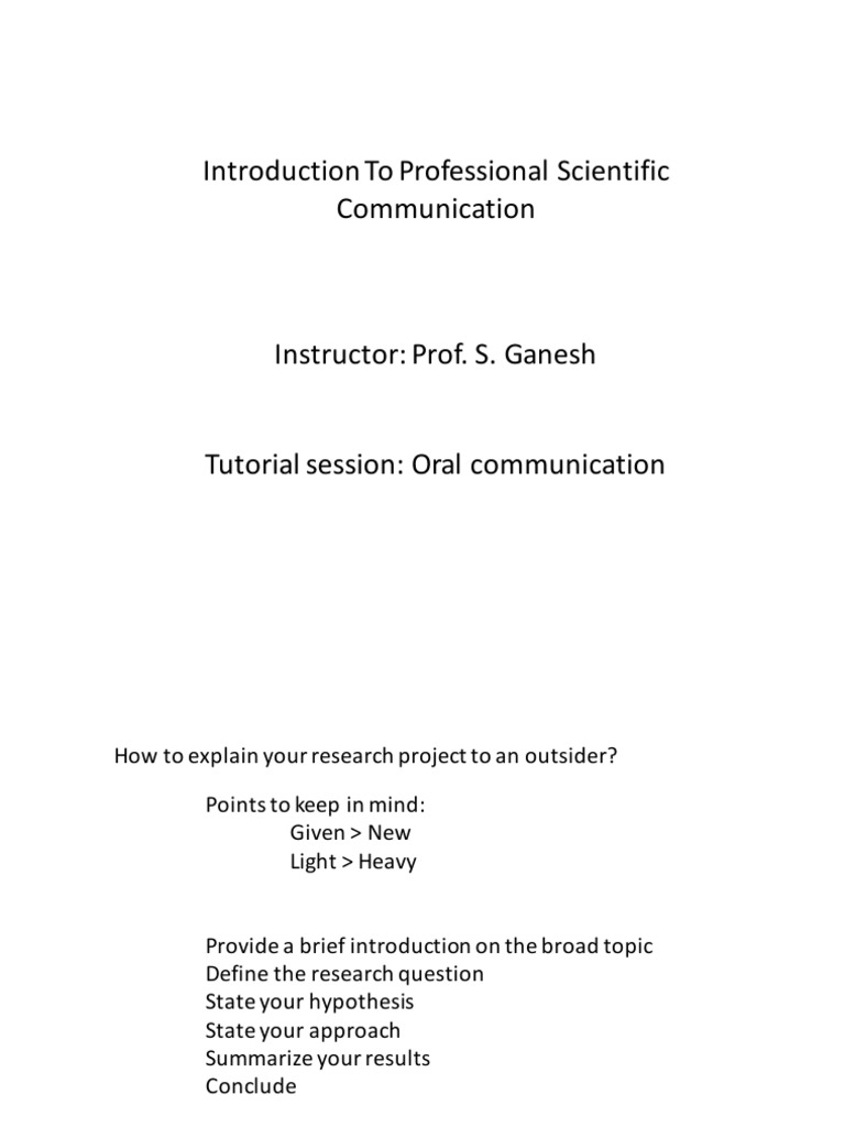 Lecture 20 - Tutorial Session - Oral Communication | PDF