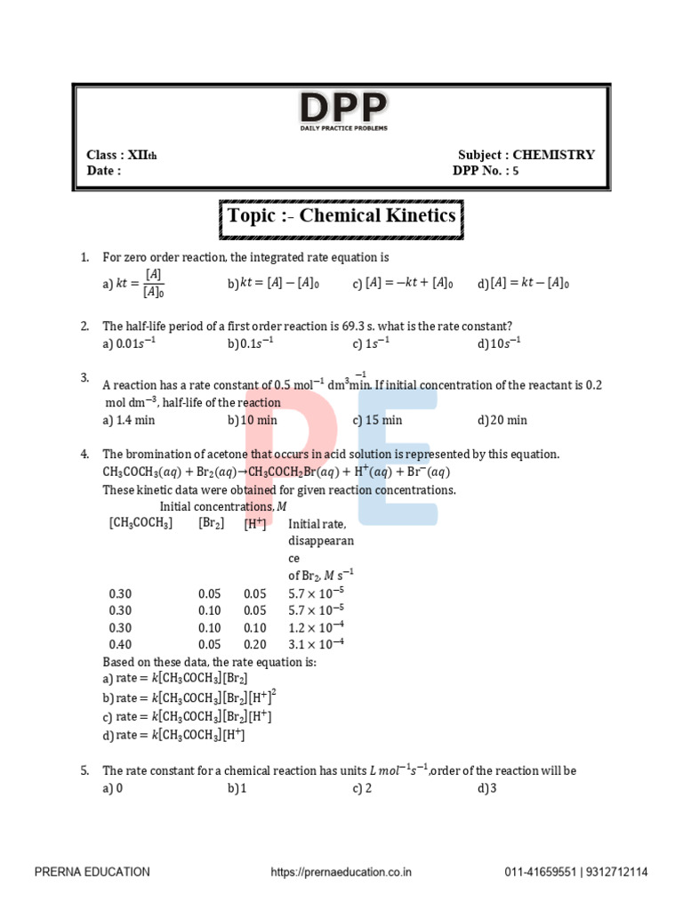 Chemical Kinetics DPP 5 | PDF | Reaction Rate | Activation Energy
