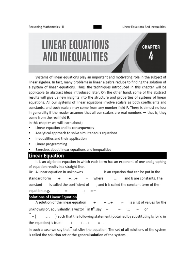 Qr2 CH 04 Linear Equations and Inequalities | PDF | Equations ...
