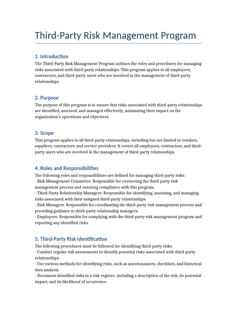 Third Party Risk Management Program | PDF | Risk | Risk Management