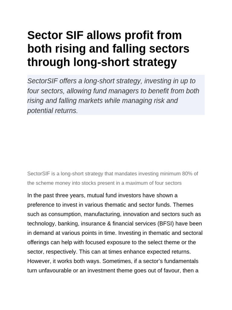 Sector SIF Allows Profit From Both Rising and Falling Sectors | PDF ...