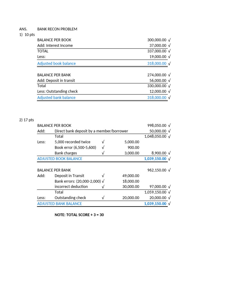 Bank Reconciliation Problem Solutions | PDF