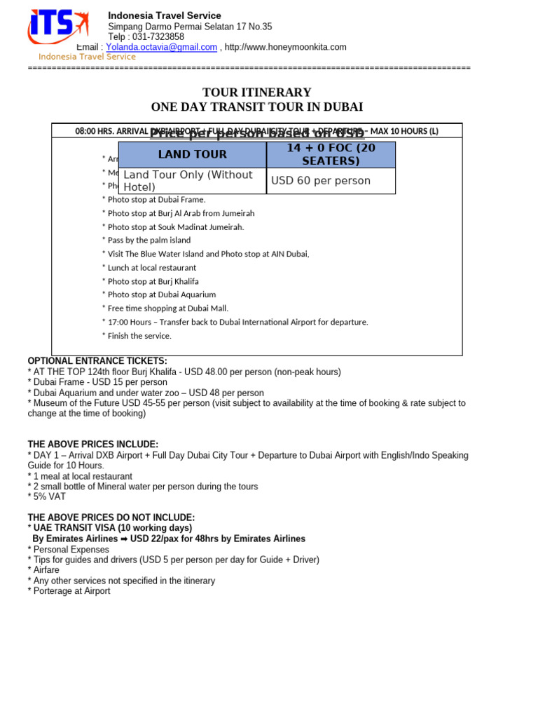 One Day Dubai Transit Tour Package | PDF | Dubai | United Arab Emirates