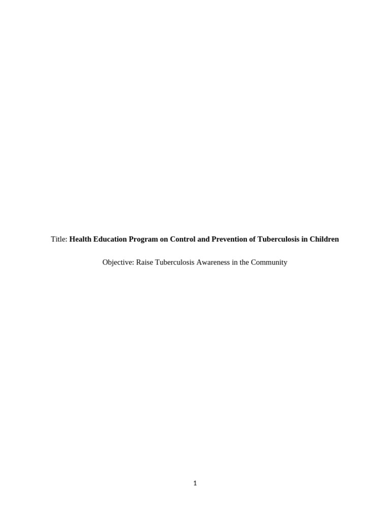 Health Education Program On Control and Prevention of Tuberculosis in ...