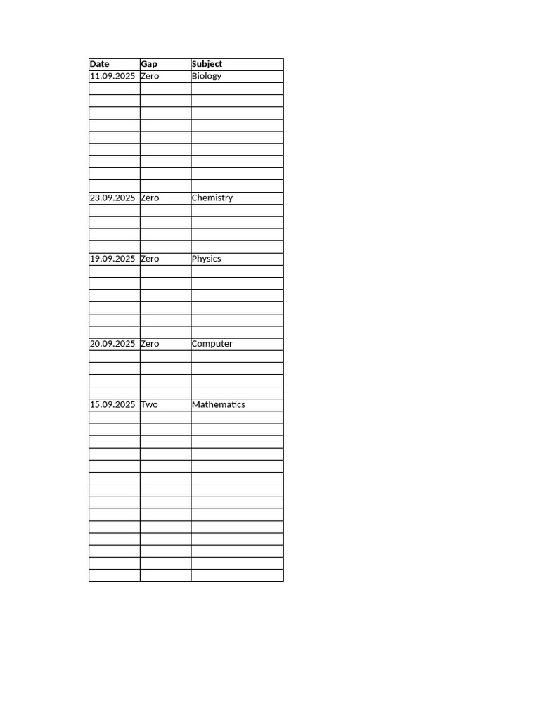 2025 Academic Subject Completion Tracker | PDF