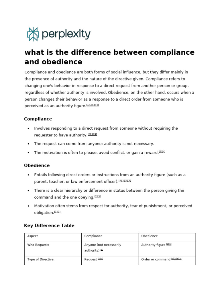 Compliance vs. Obedience Explained | PDF | Adolescence | Conformity