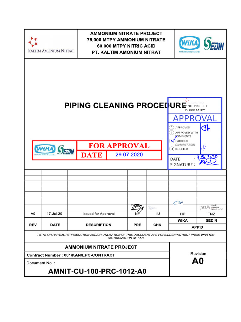 AMNIT-CU-100-PRC-1012-A0 - Piping Cleaning Procedure 1108 | PDF