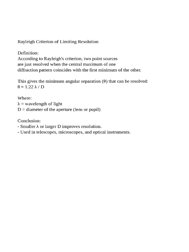 Rayleigh Criterion Notes | PDF