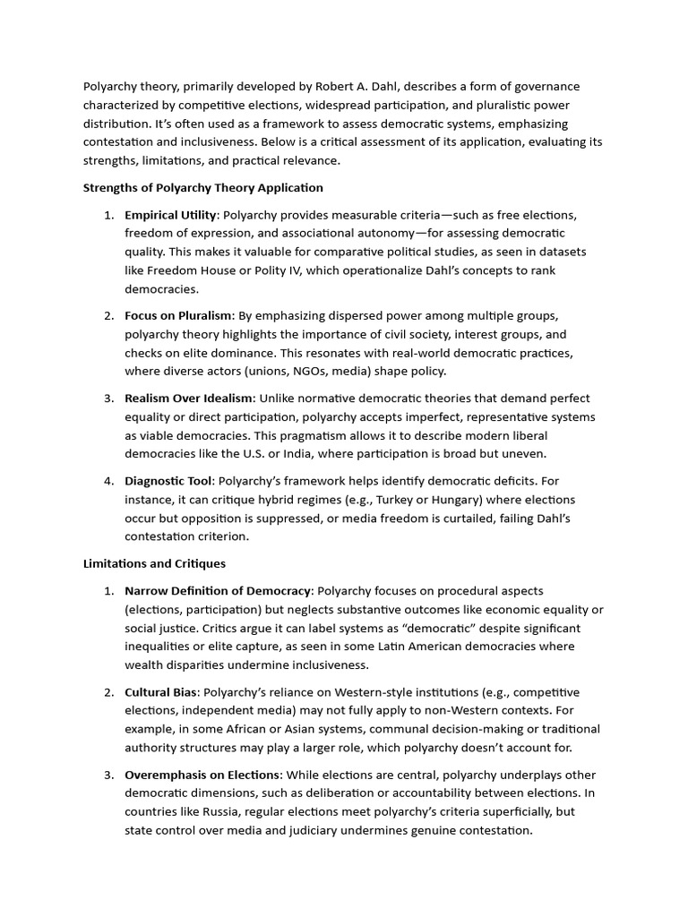 Polyarchy Theory | PDF | Democracy | Political Ideologies