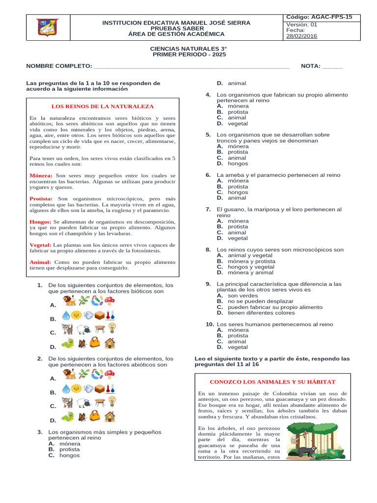 Ciencias Naturales 3° Primer Periodo | PDF | Hongo | Osos