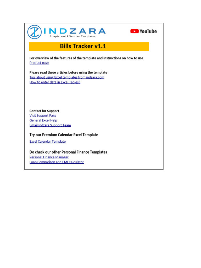 Bills Tracker Excel Template Guide | PDF | Microsoft Excel | Software