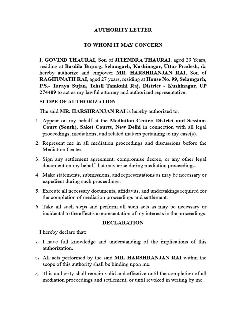 Authority Letter | PDF