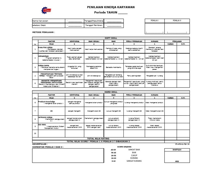 Form Penilaian Kerja Excel Rev | PDF