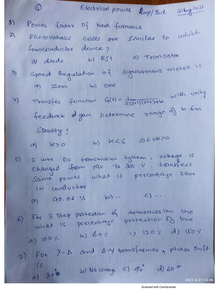 Electrical Power RWP Islamabad Test 21 August 2021 | PDF