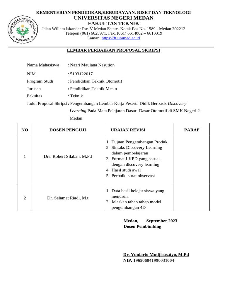 Lembar Perbaikan Revisian Sempro Nazri | PDF