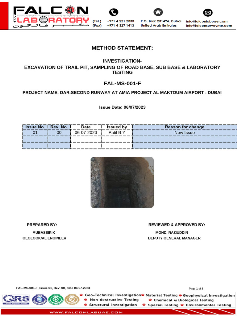 Trail Pit Excavation Method Statement | PDF | Soil | Earth Sciences
