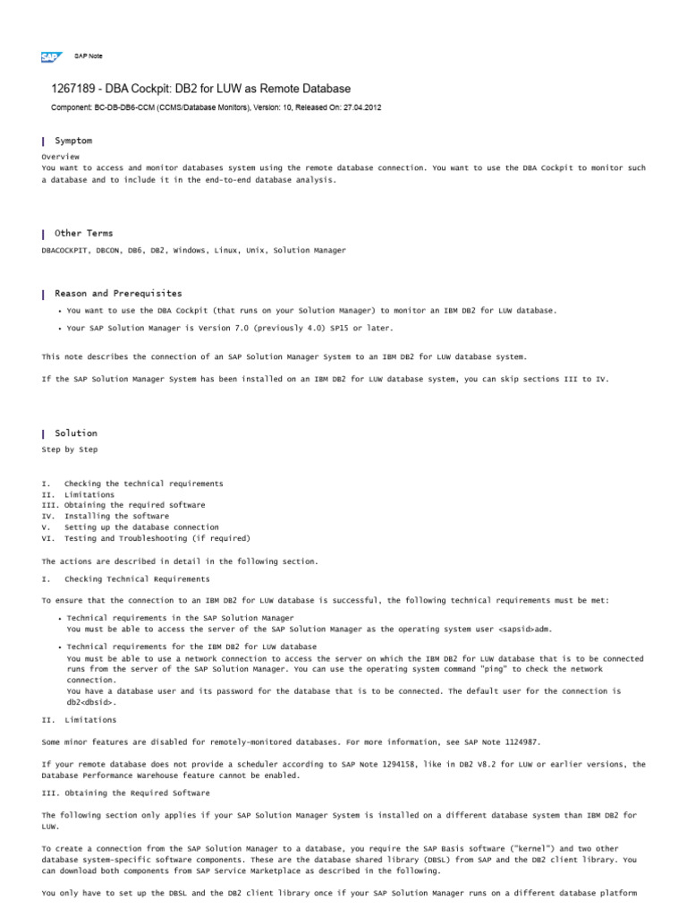 Monitor DB2 with SAP DBA Cockpit | PDF | Ibm Db2 | Databases