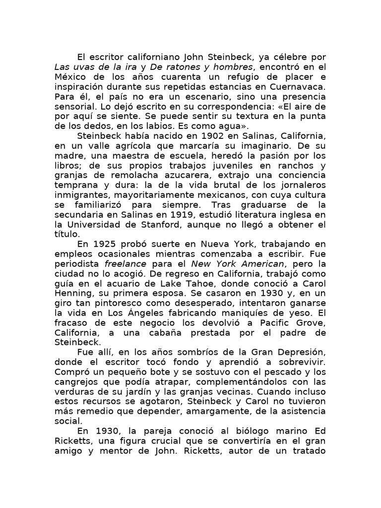 JOHN STEINBECK - Carlos Framb | PDF | John Steinbeck