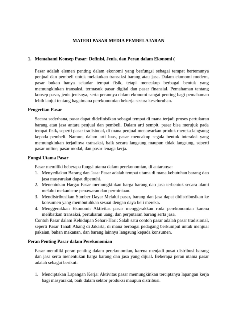 Materi Pasar Media Pembelajaran (Infografis Dan Mind Mapping) | PDF