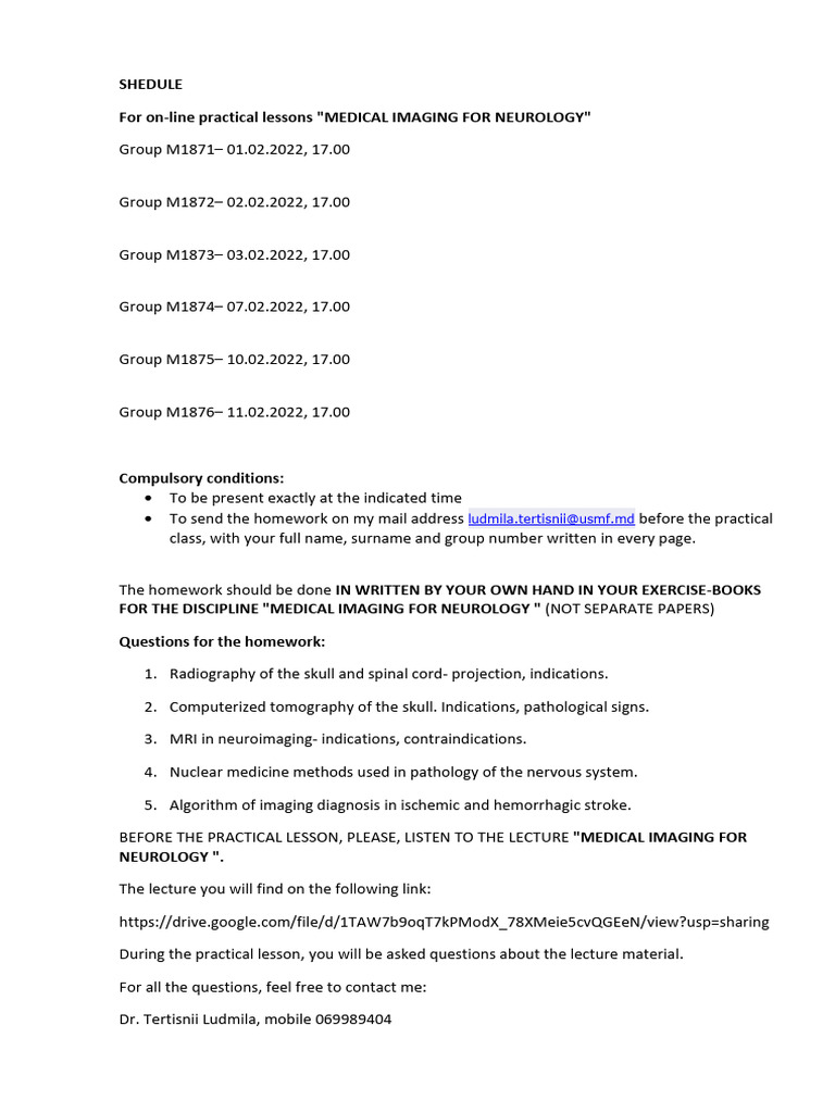 Schedule Medical Imaging in Neurology M1871-1876 | PDF