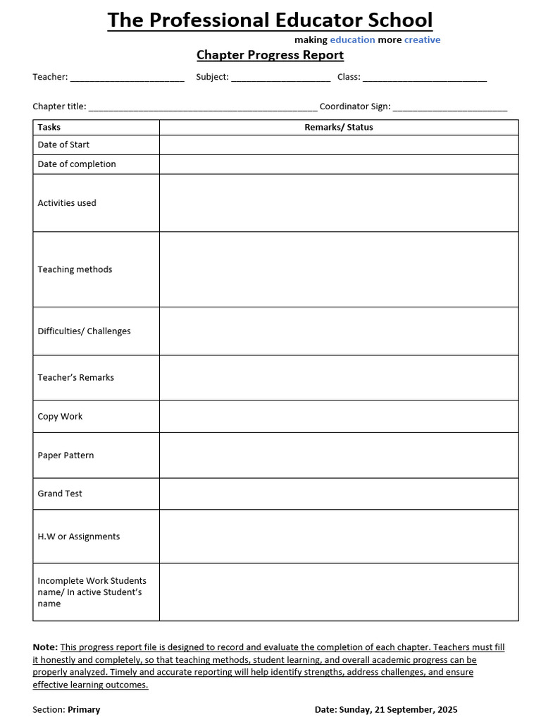 Chapter Progress Report Template | PDF