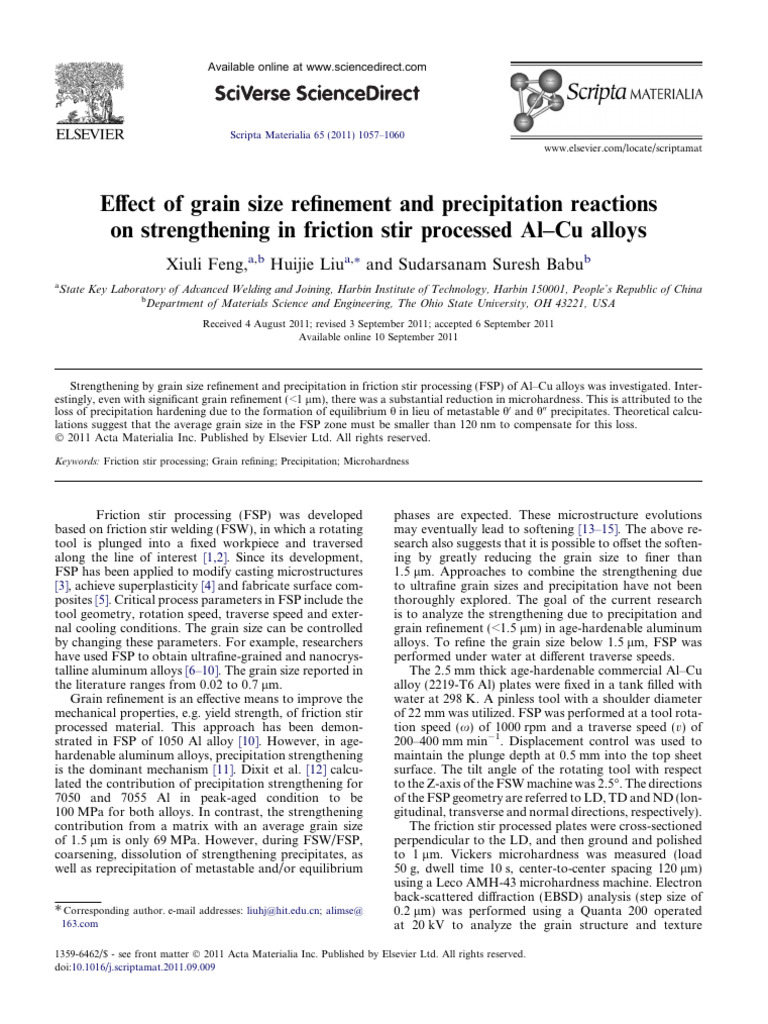 X Feng Scripta 2011 (Al Alloys FSP PF Tex) | PDF | Industrial Processes ...