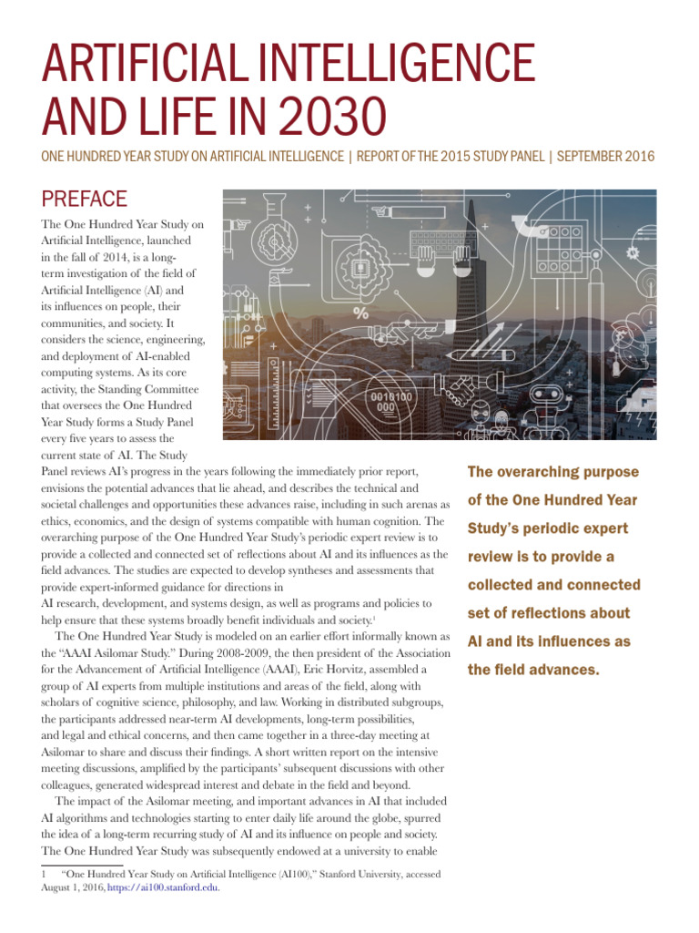 Artificial Intelligence and Life in 2030 the One H | PDF | Artificial Intelligence ...